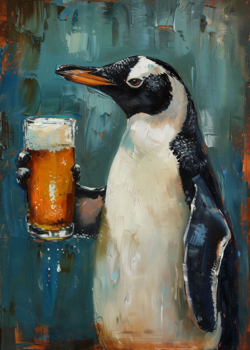 'Beer Drinking Penguin' Poster, picture, metal print, paint by Frank ...