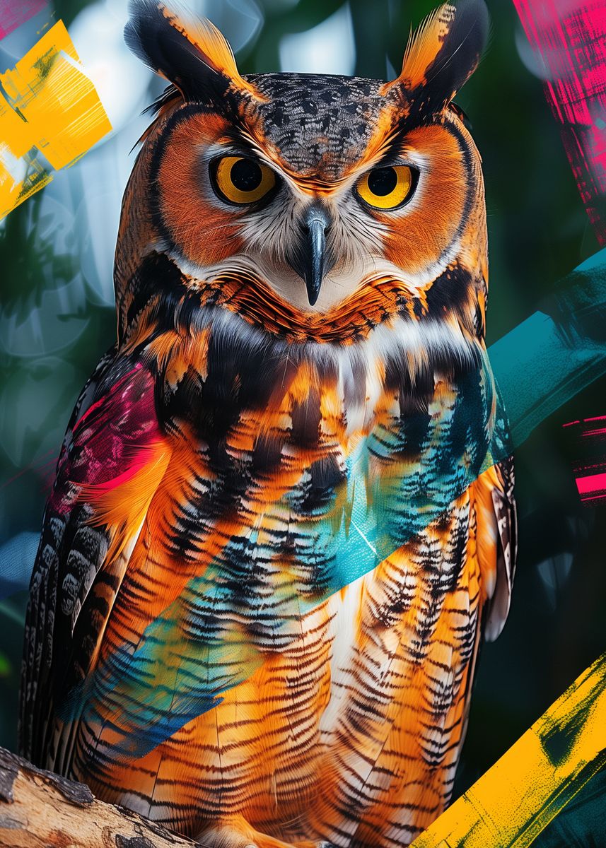'Colorful Owl with Abstract Strokes' Poster, picture, metal print ...