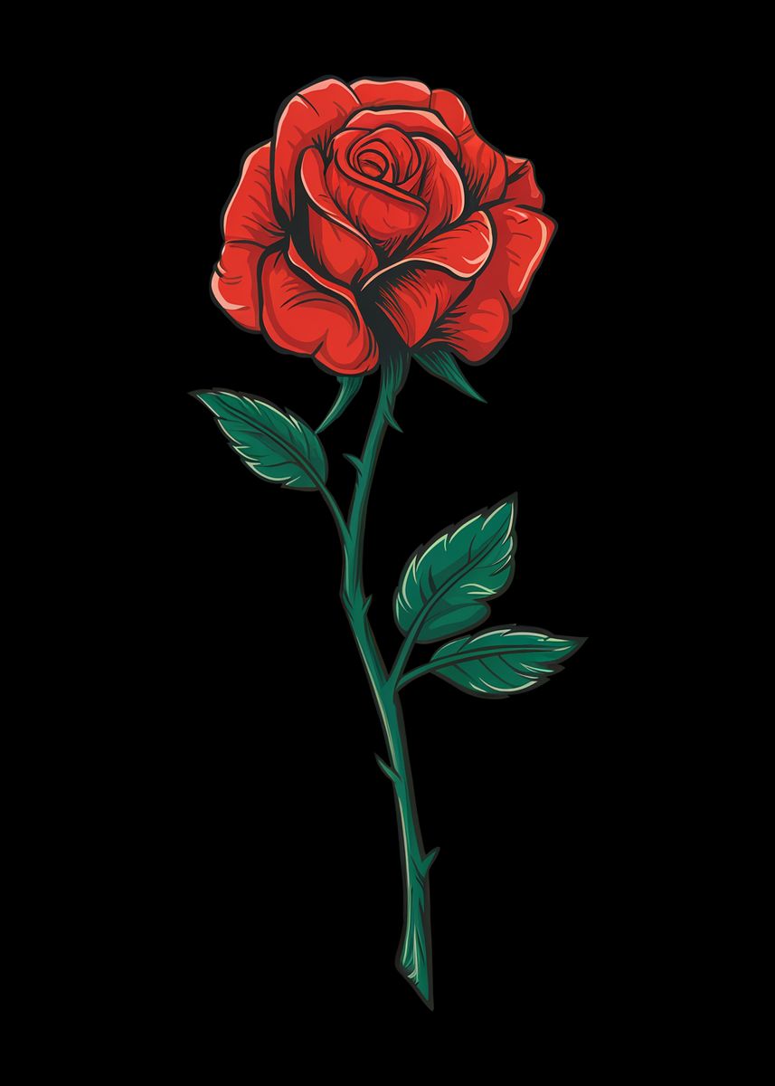 'Single Red Rose Illustration' Poster, picture, metal print, paint by ...