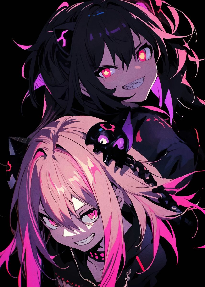 'Anime Girls with Sharp Teeth' Poster, picture, metal print, paint by ...