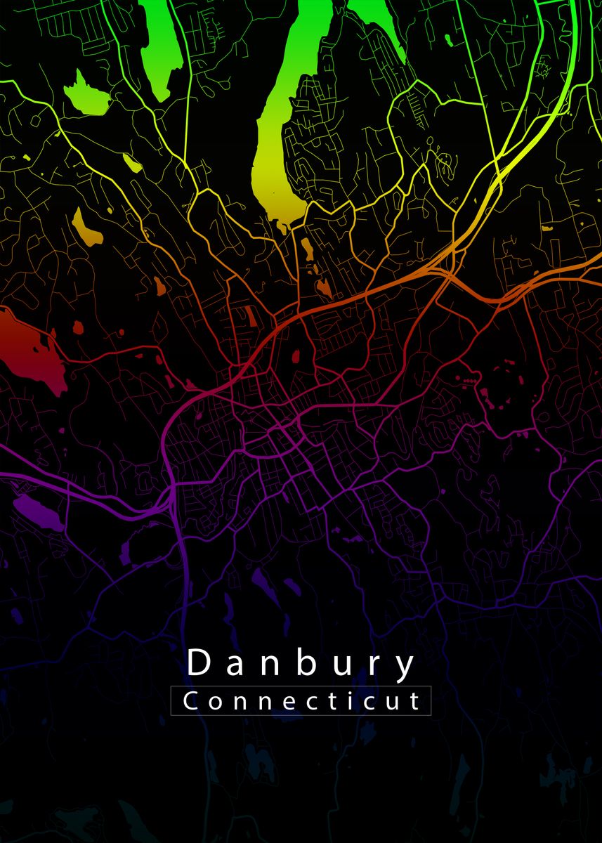 'Danbury Connecticut Map' Poster, picture, metal print, paint by ...