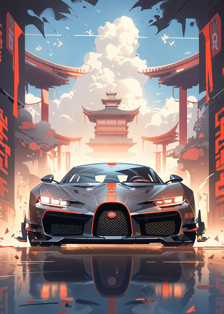 'Bugatti in Japanese City' Poster, picture, metal print, paint by ...