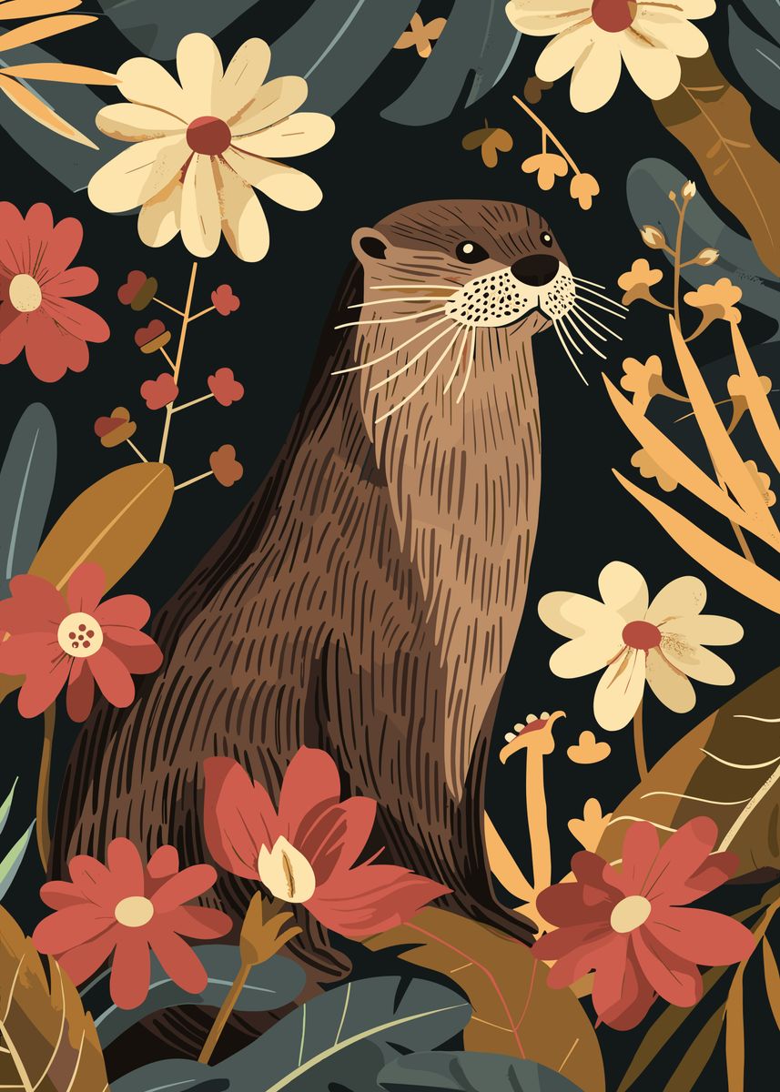'Otter in Floral Paradise' Poster, picture, metal print, paint by Kai ...