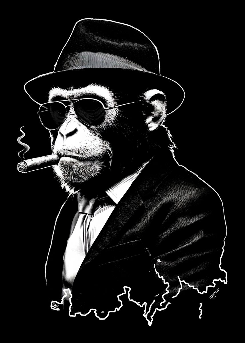 'Chimp in Suit' Poster, picture, metal print, paint by rosaharrison ...