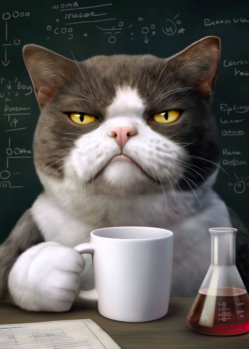 'Grumpy Cat Scientist' Poster, picture, metal print, paint by Nova ...