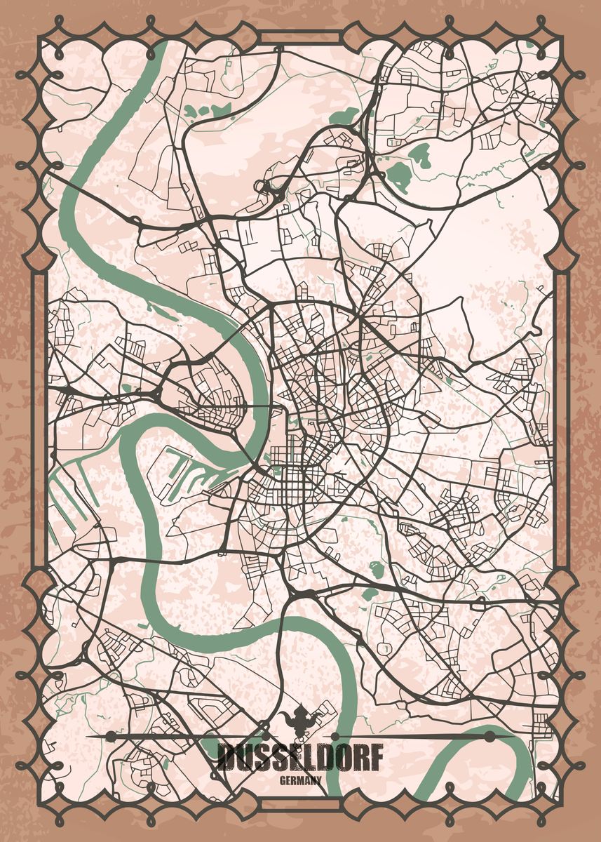 'Dusseldorf City Map' Poster, picture, metal print, paint by DE Maps ...
