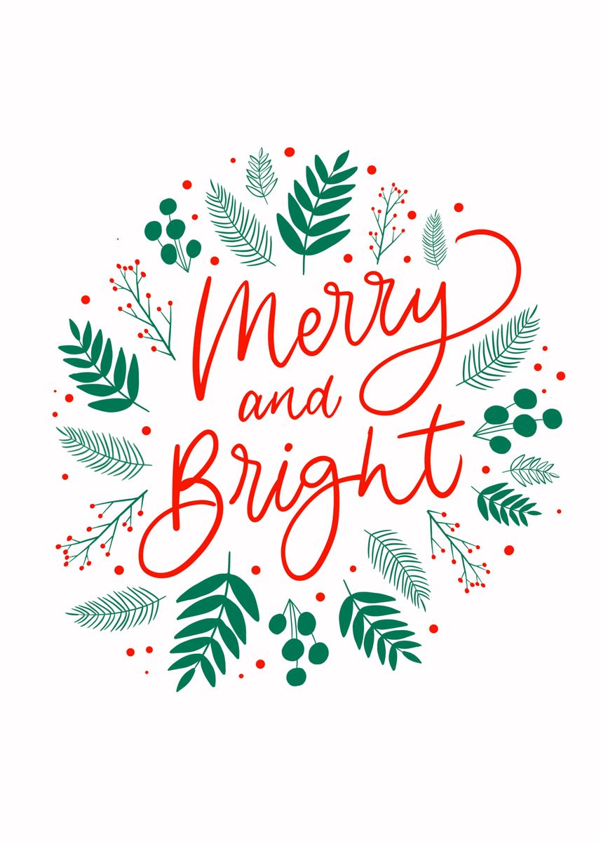 'Merry and Bright Christmas Greeting' Poster, picture, metal print ...