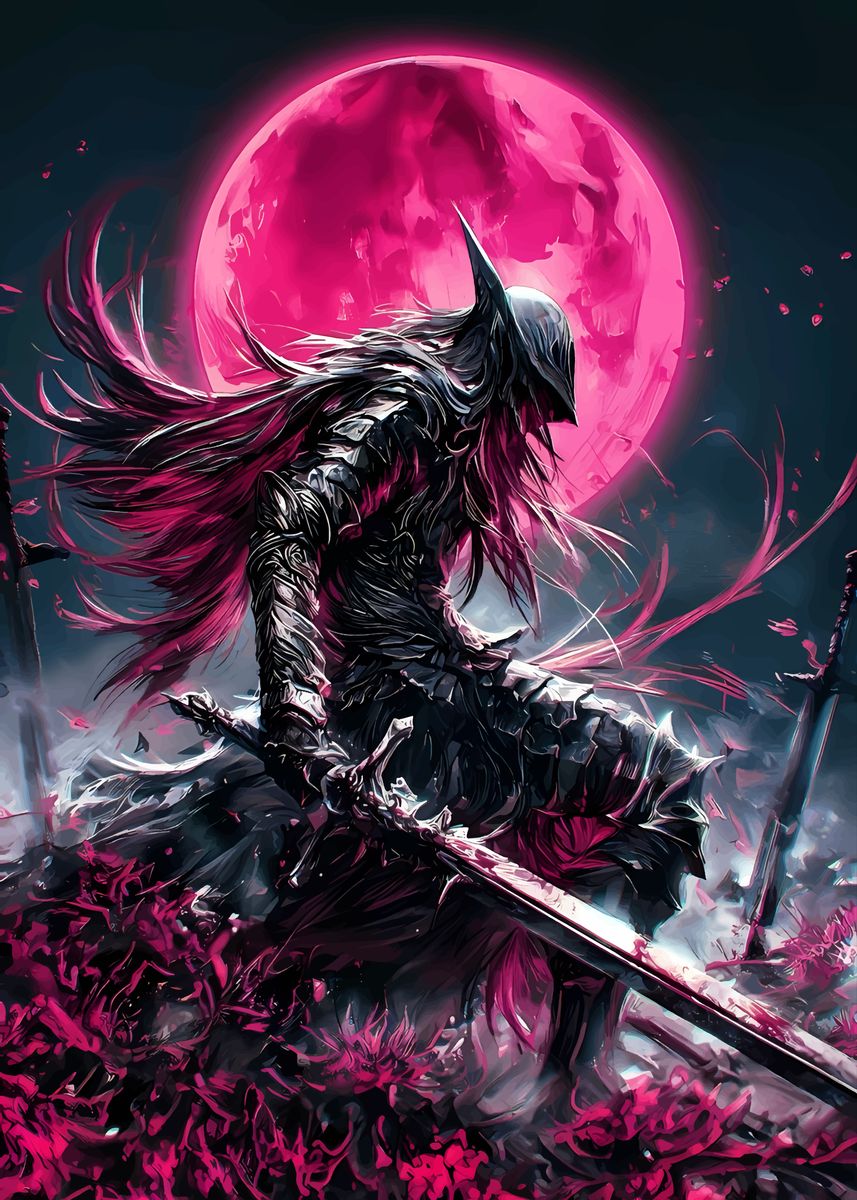 'Dark Knight Under Blood Moon' Poster, picture, metal print, paint by Best Arts | Displate
