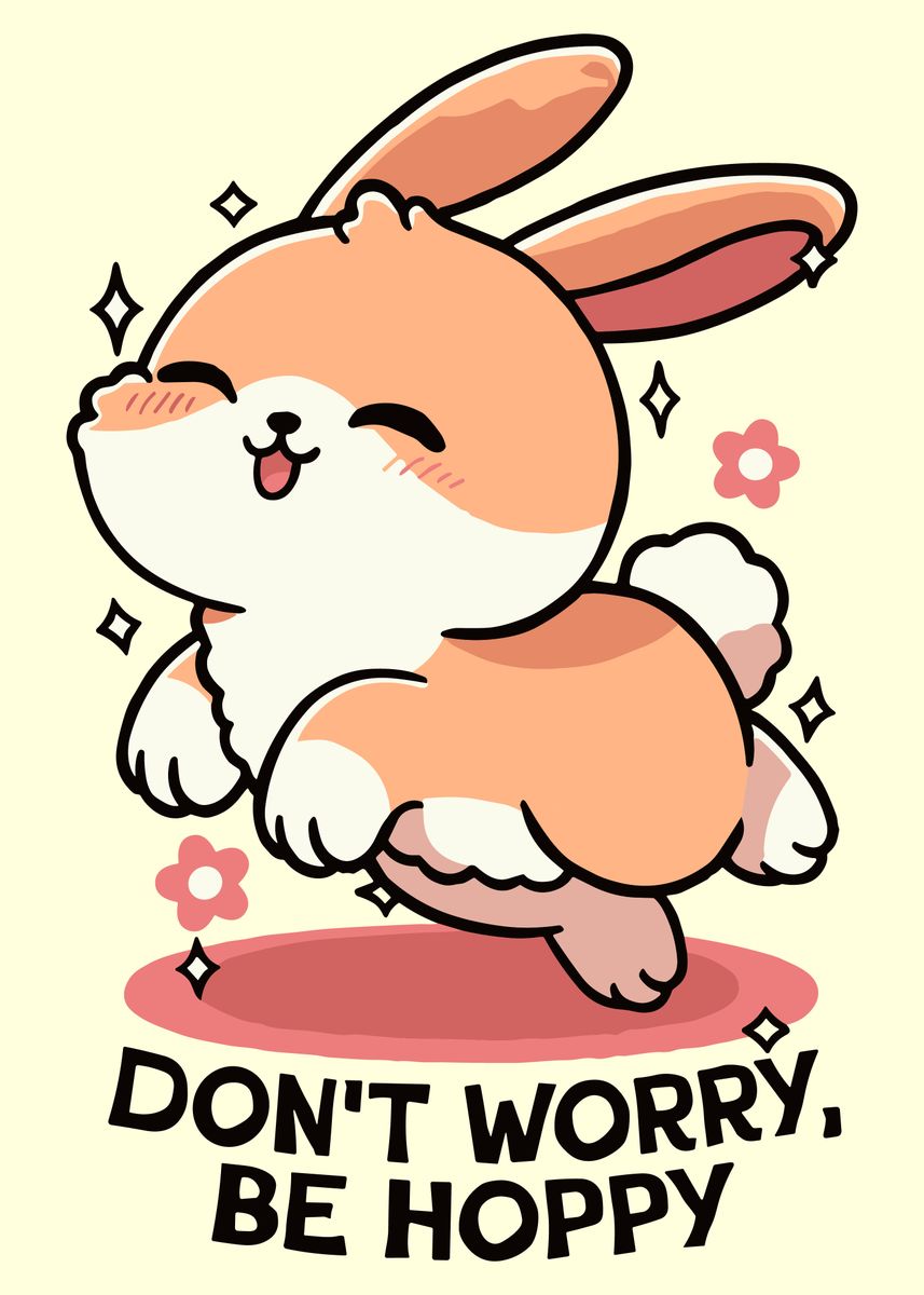 'Hoppy Bunny Illustration' Poster, picture, metal print, paint by ...