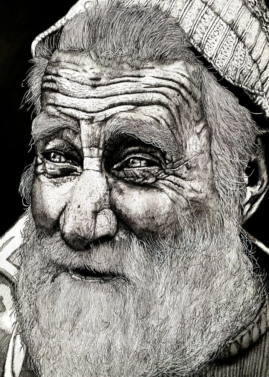 'Pen & Ink Portrait of an Old Man' Poster, picture, metal print, paint ...