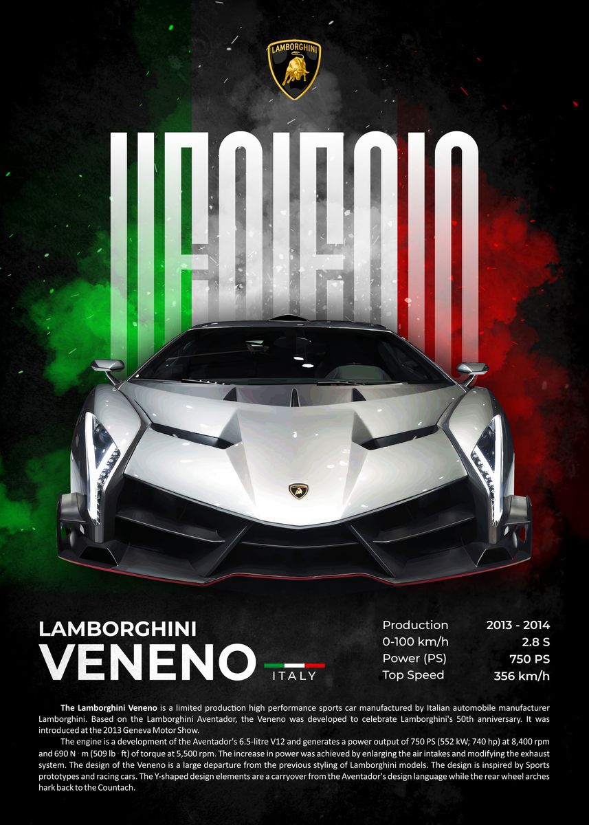 'Lamborghini Veneno Poster' Poster, picture, metal print, paint by Joko ...