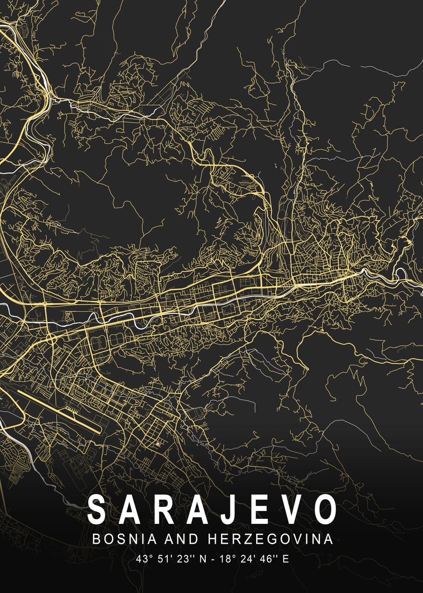 'Sarajevo Silver City Map' Poster, picture, metal print, paint by ...