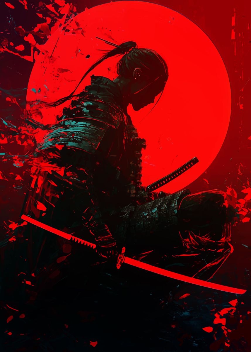 'Samurai Red Moon' Poster, picture, metal print, paint by Live Art ...