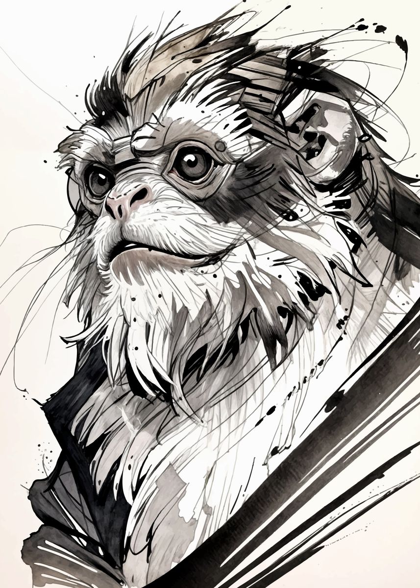 'Monkey Portrait in Ink' Poster, picture, metal print, paint by ...