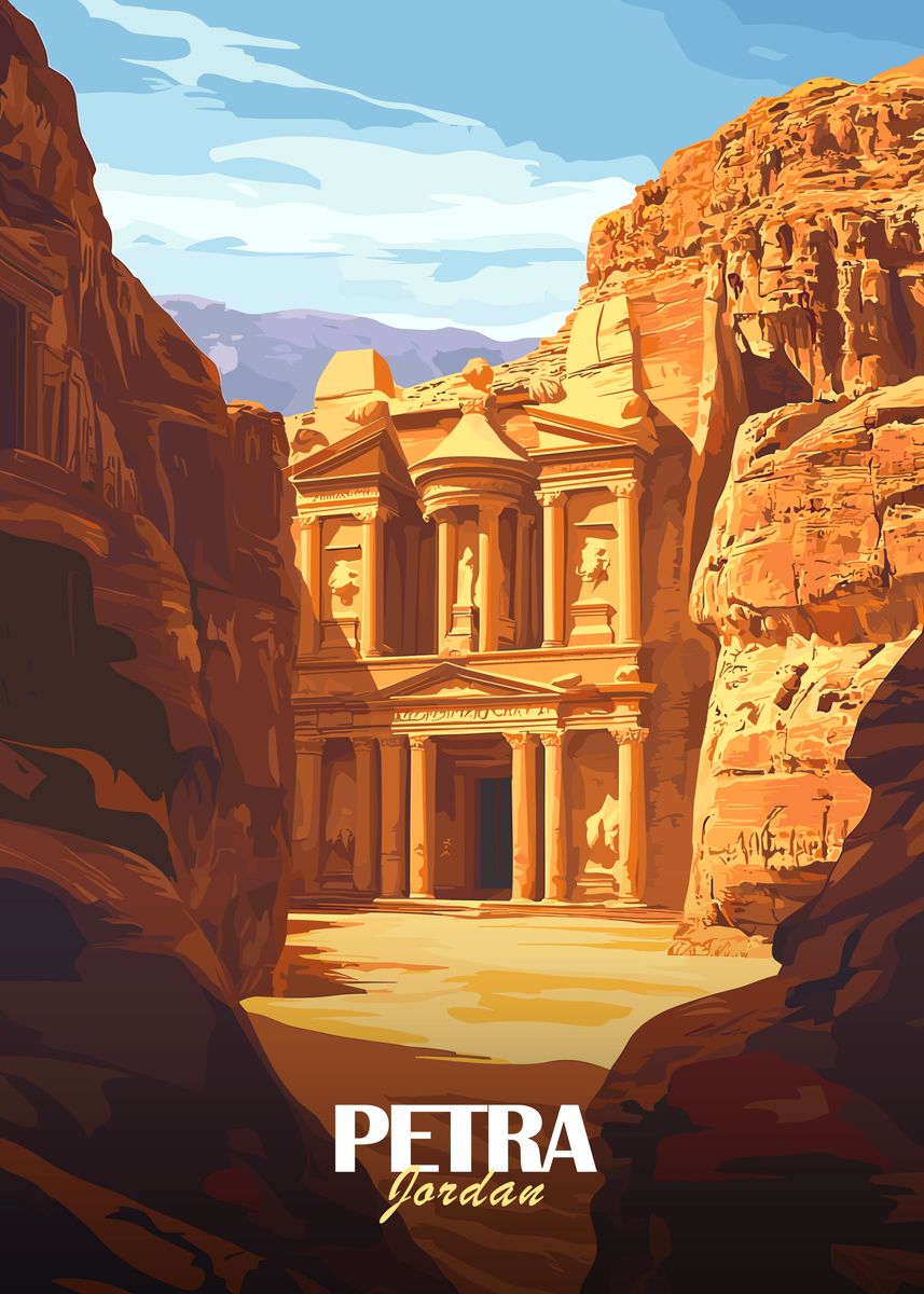 'Petra Jordan Travel Poster' Poster, picture, metal print, paint by Mason Clark | Displate