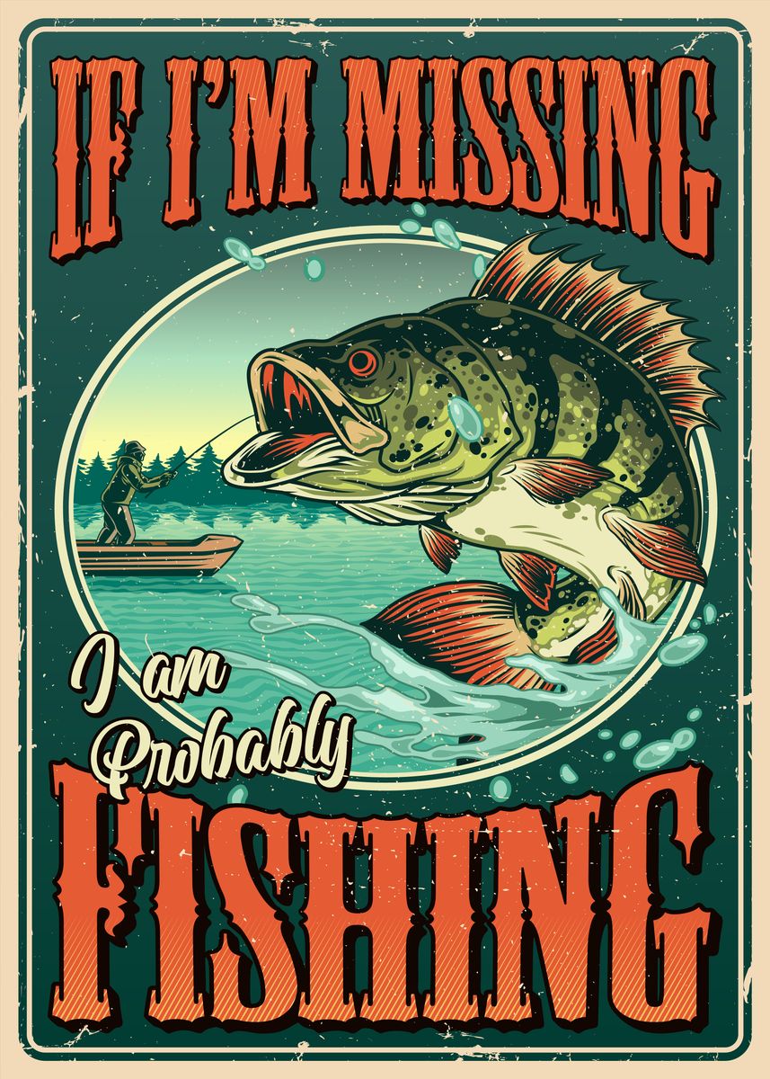 'Fishing Poster' Poster, picture, metal print, paint by dkDesign | Displate