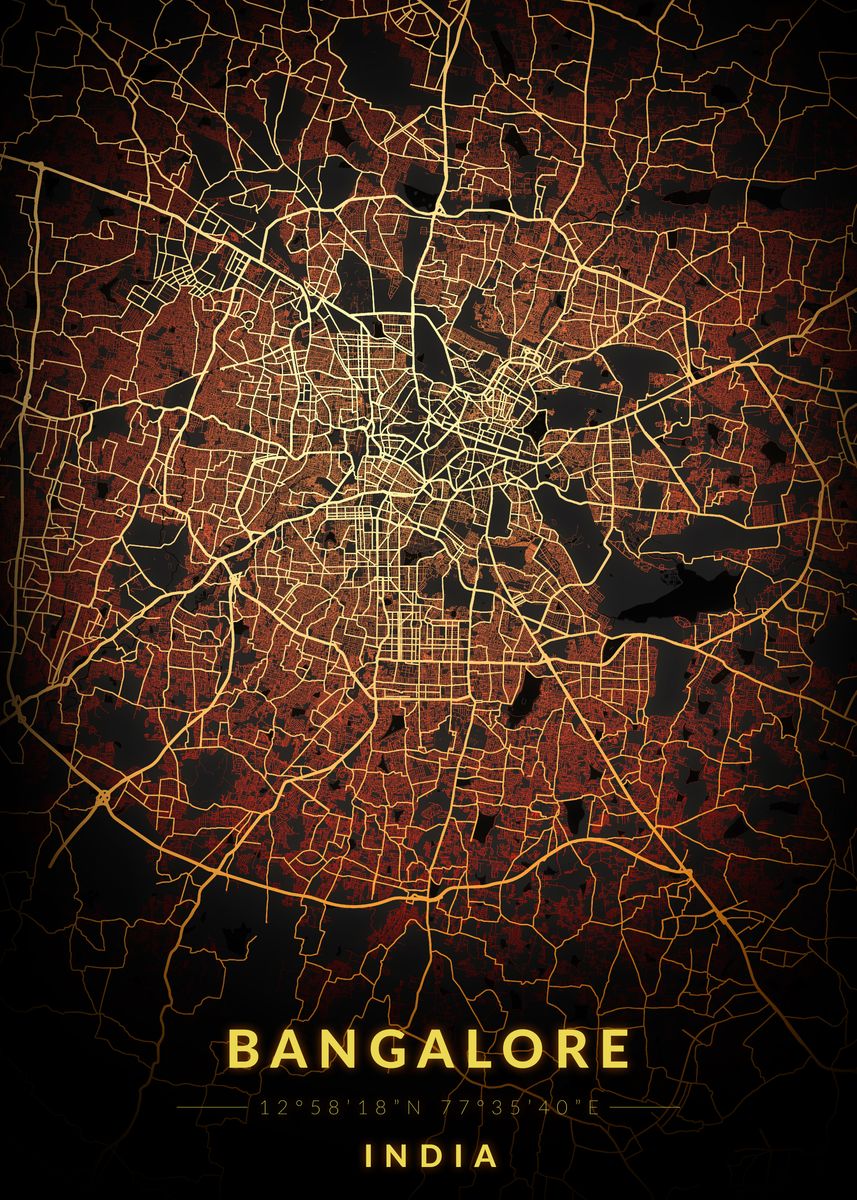 'Bangalore City Map' Poster, picture, metal print, paint by Jerhus ...