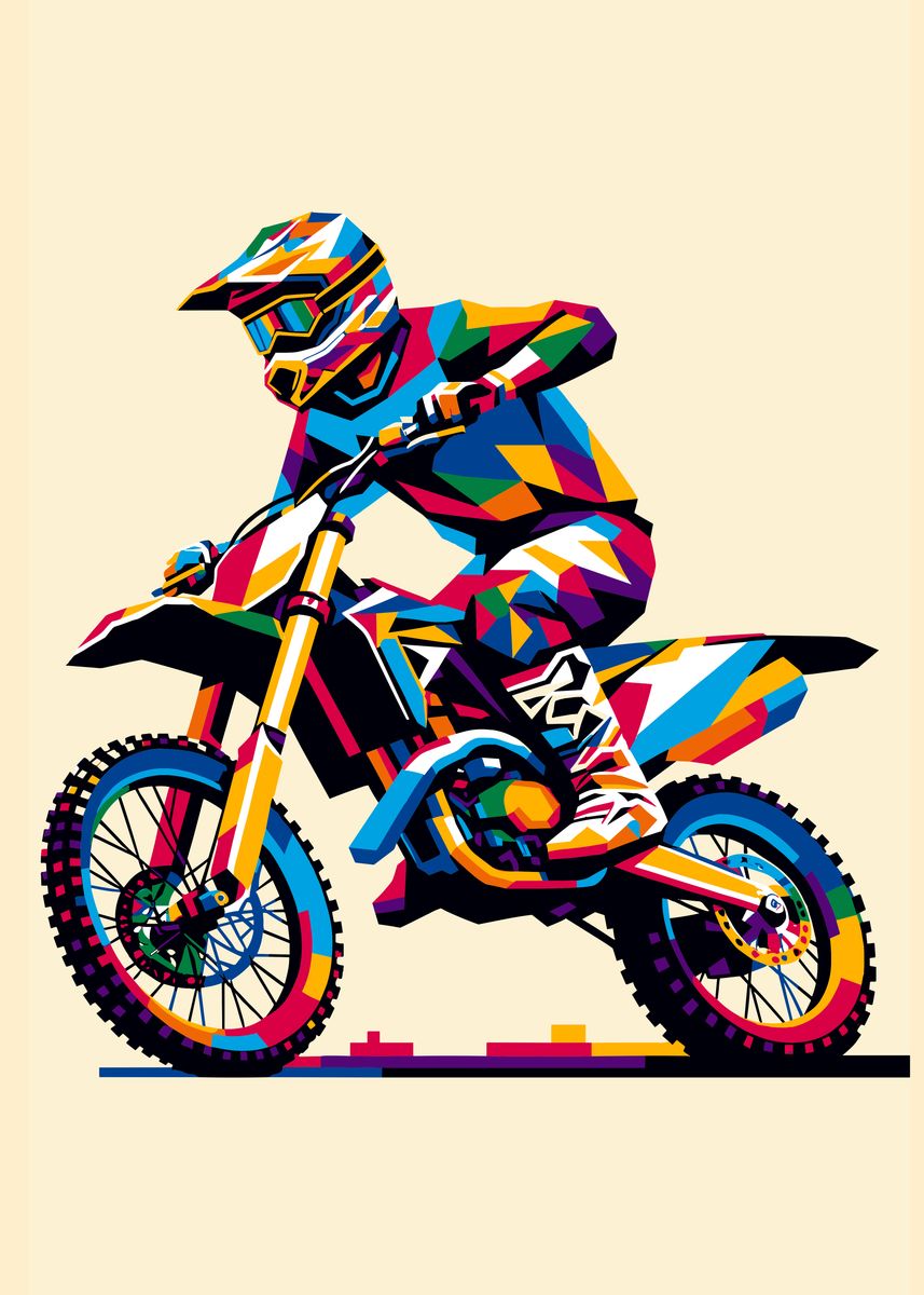 'Motocross Rider Pop Art wpap colorful' Poster, picture, metal print ...