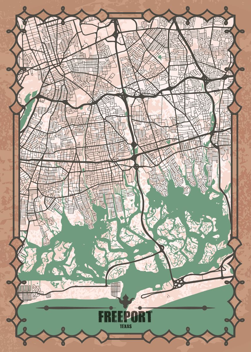 'Freeport Texas Map' Poster, picture, metal print, paint by DE Maps ...