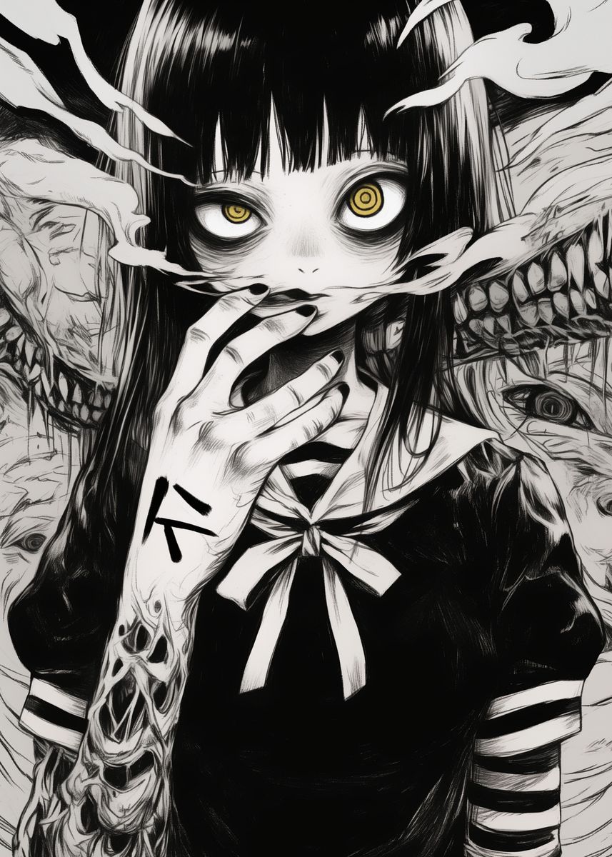 'Dark Anime Girl with Monster' Poster, picture, metal print, paint by ...