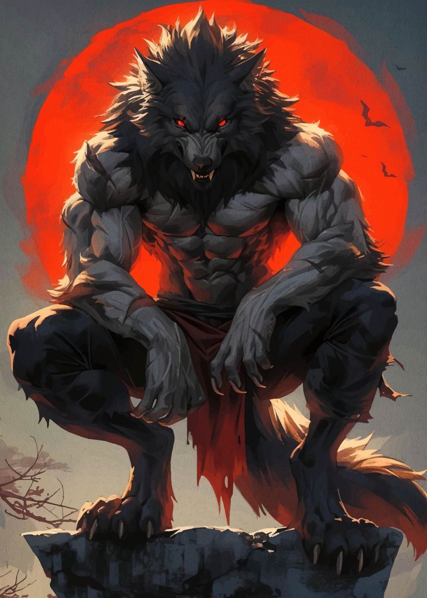 'Werewolf Under Blood Moon' Poster, picture, metal print, paint by ...