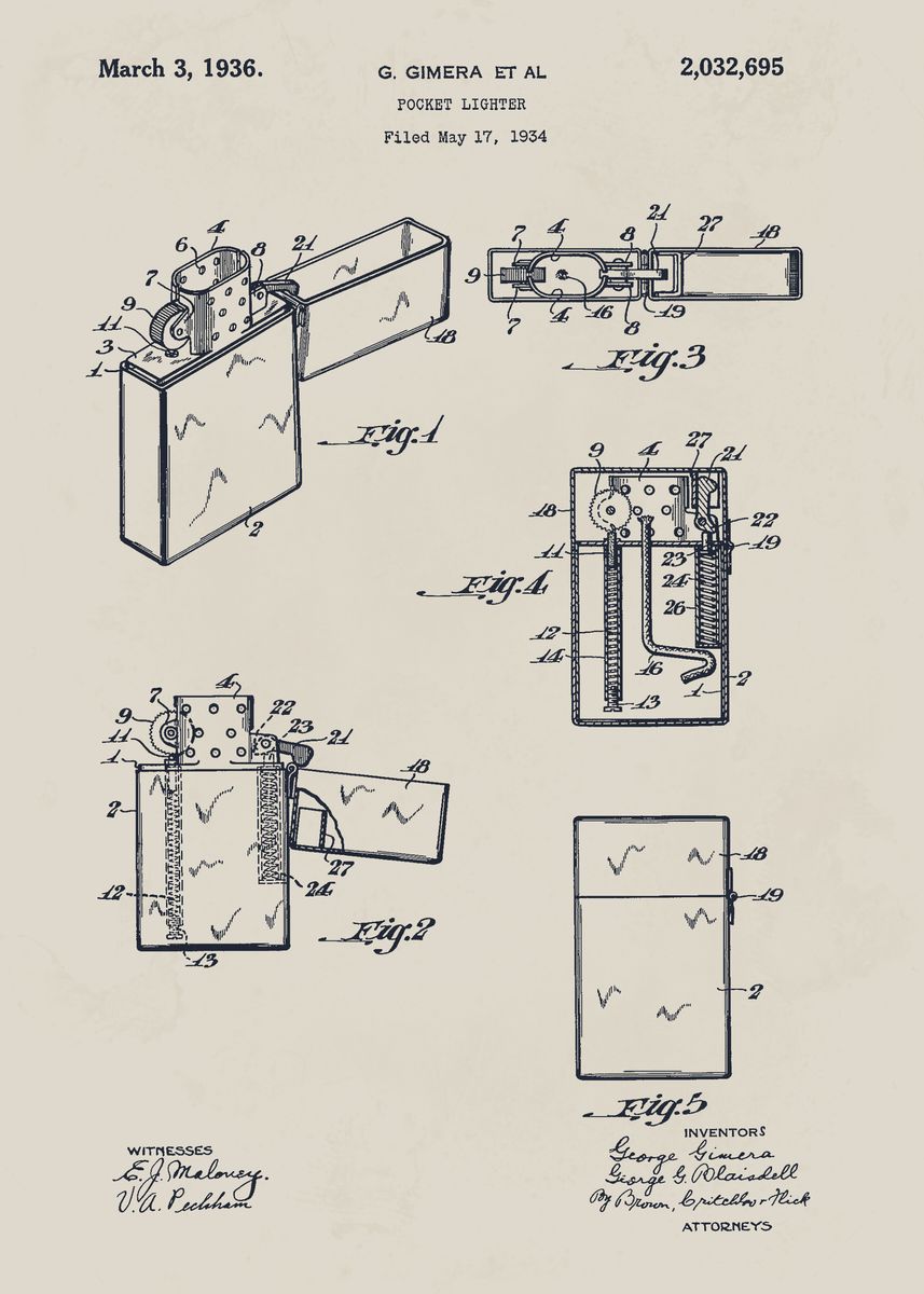 'Lighter Patent Drawing' Poster, picture, metal print, paint by ...