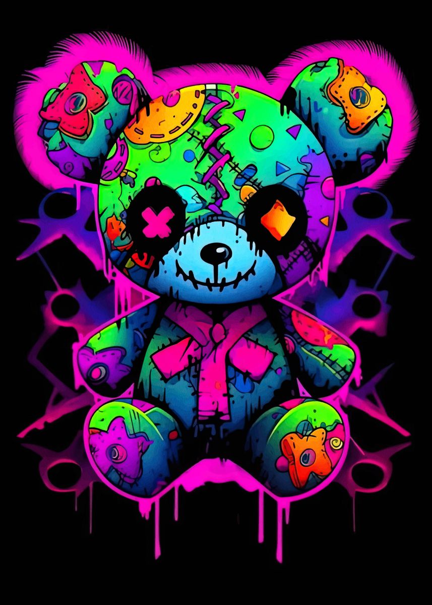 'Neon Teddy Bear' Poster, picture, metal print, paint by Caspar Taylor ...