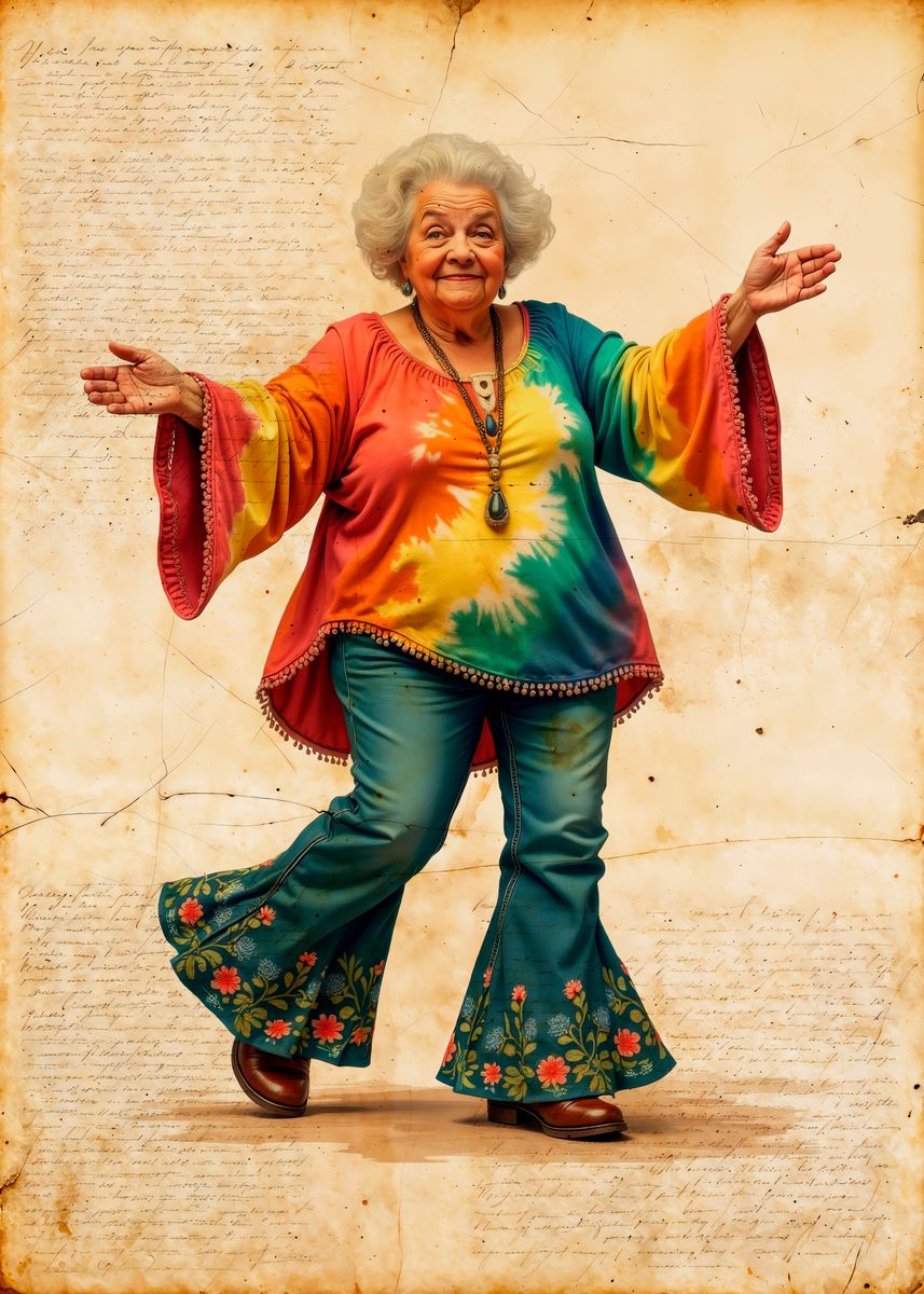 'Vintage Groovy Old Granny Dancing' Poster, picture, metal print, paint ...