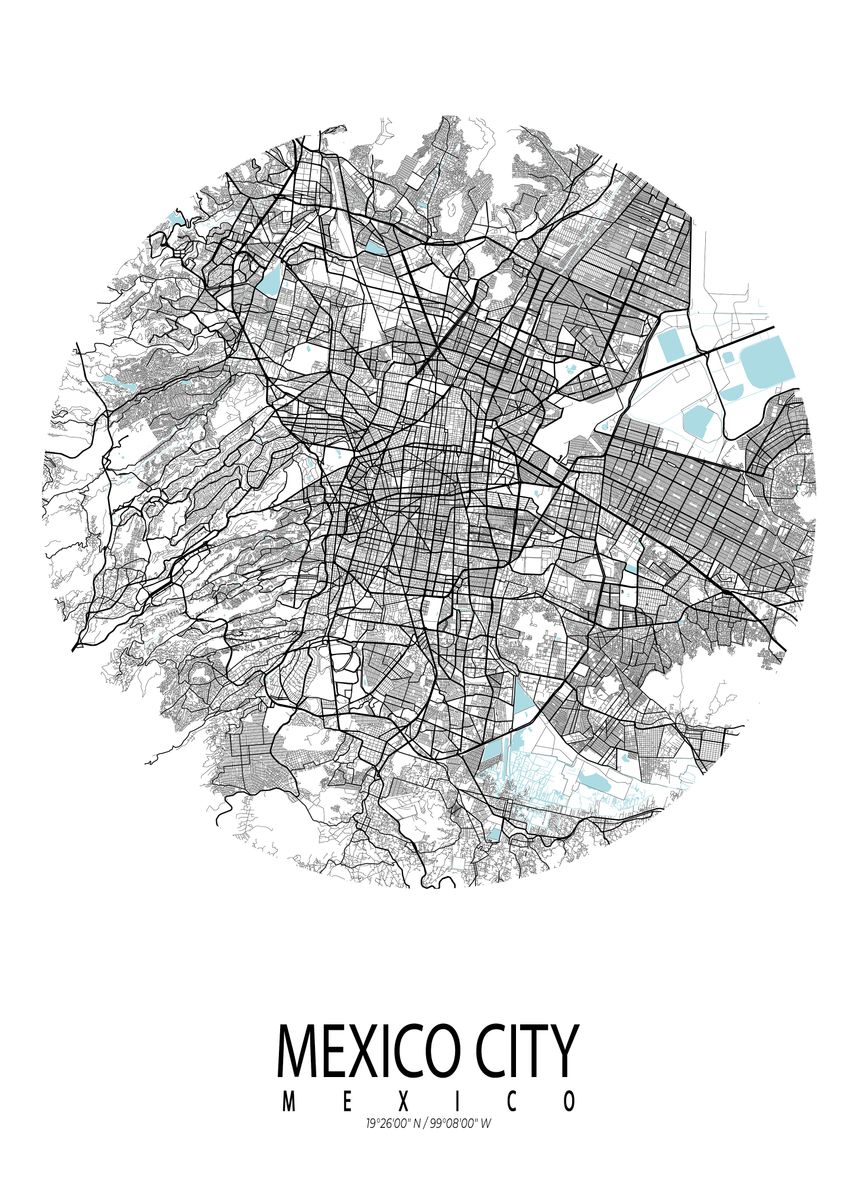 'Mexico City Map Circle' Poster, picture, metal print, paint by deMAP ...