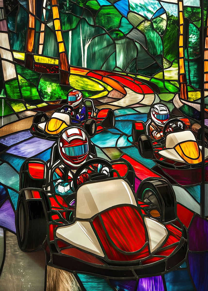'Stained Glass Go-Kart Race' Poster, picture, metal print, paint by ...
