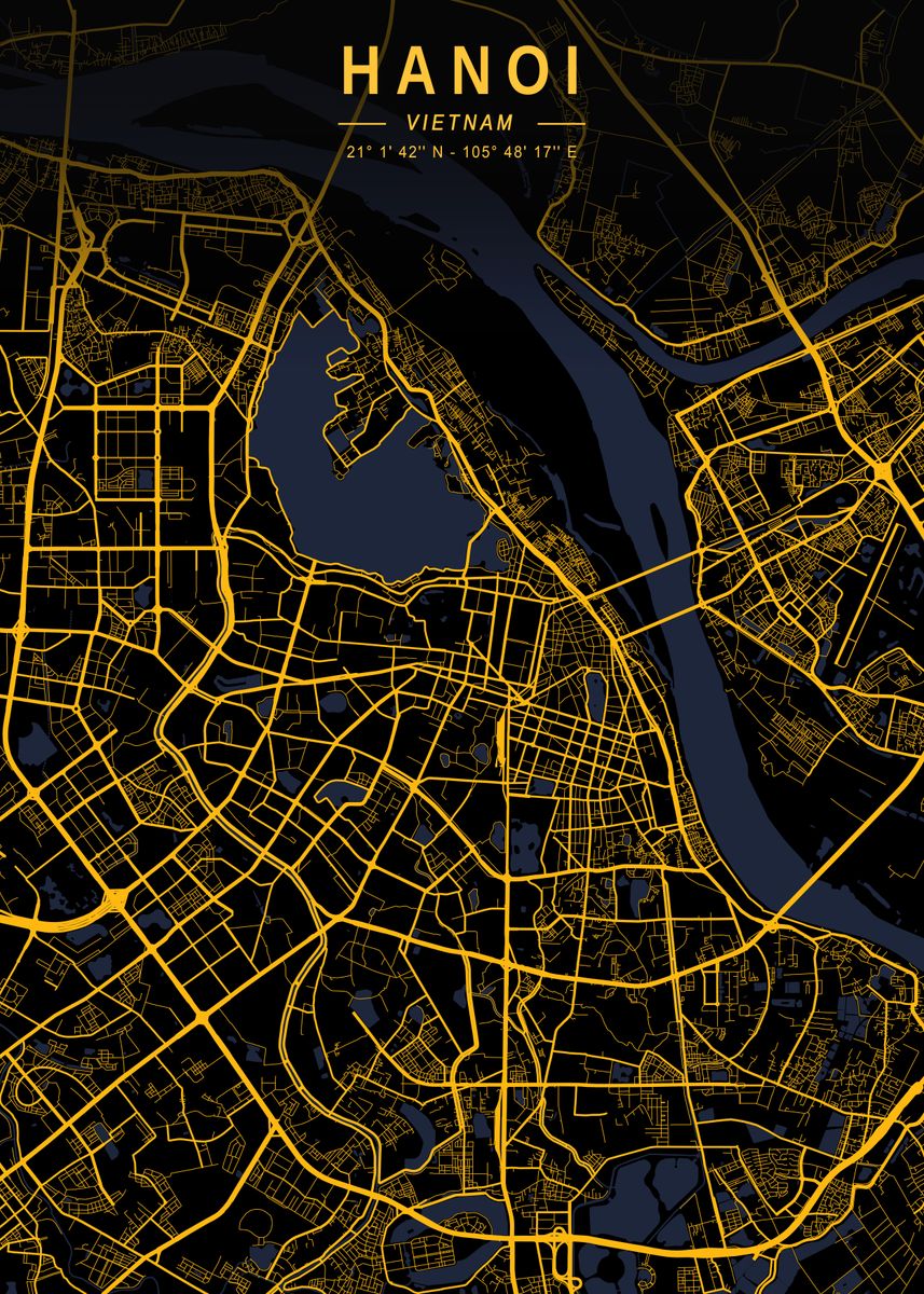 'Hanoi Vietnam City Map' Poster, picture, metal print, paint by ...