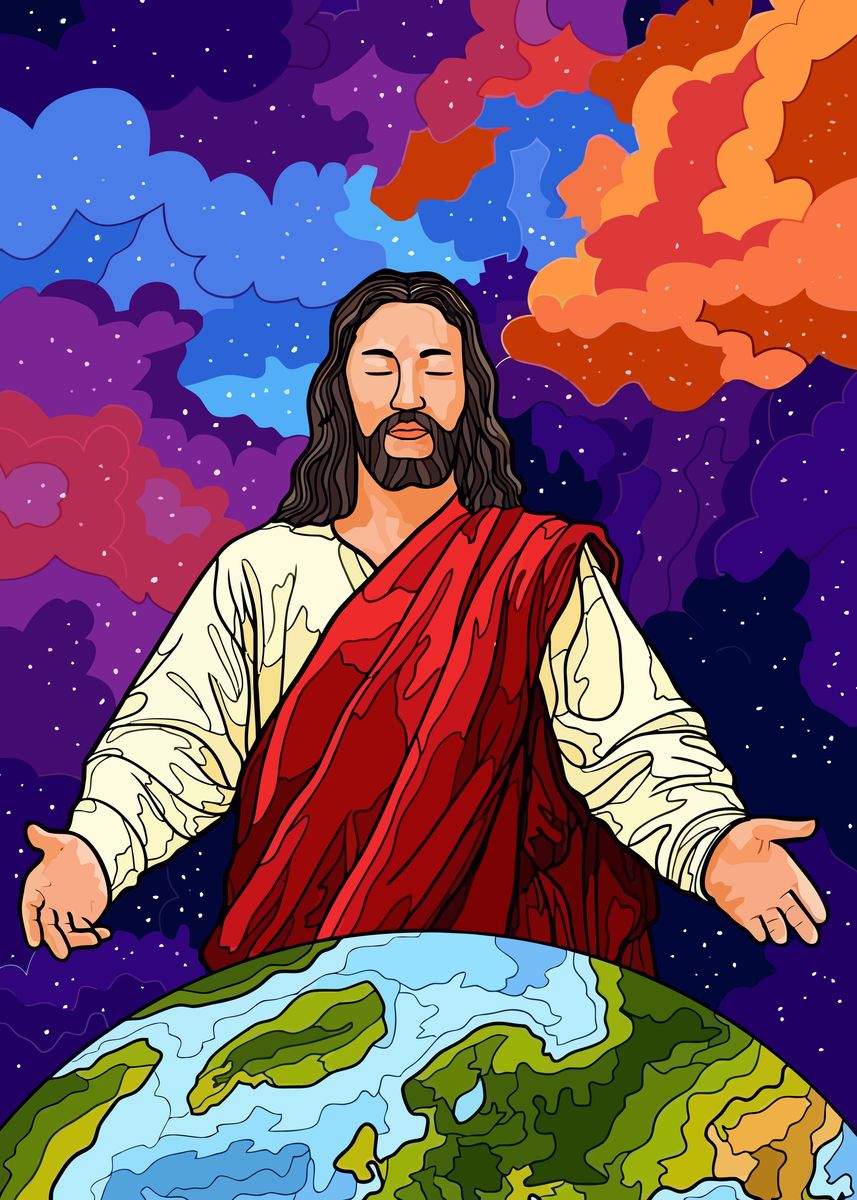 'Jesus Christ with Earth' Poster, picture, metal print, paint by Black ...