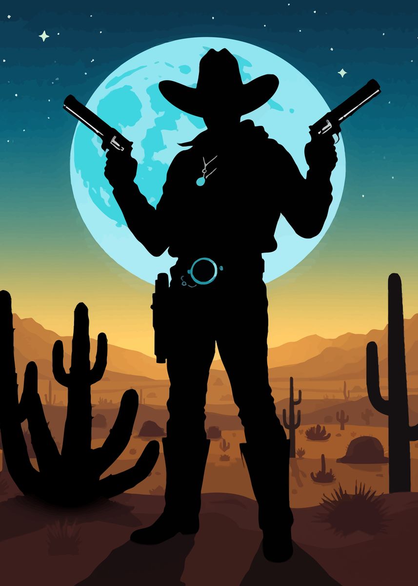 'Cool Cowboy Silhouette' Poster, picture, metal print, paint by DUMBROS ...