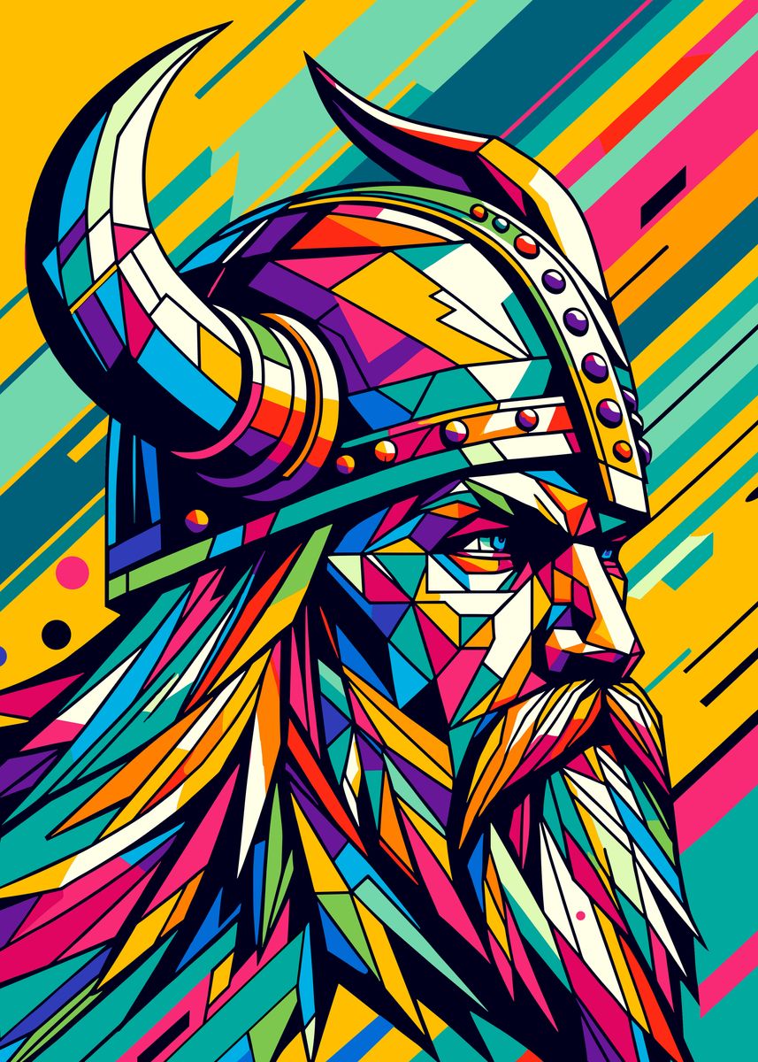 'Viking Warrior Portrait wpap colorful' Poster, picture, metal print ...