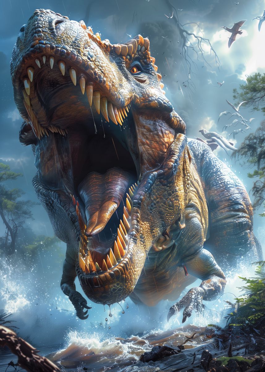 'T-Rex Roaring' Poster, picture, metal print, paint by Artsynth | Displate