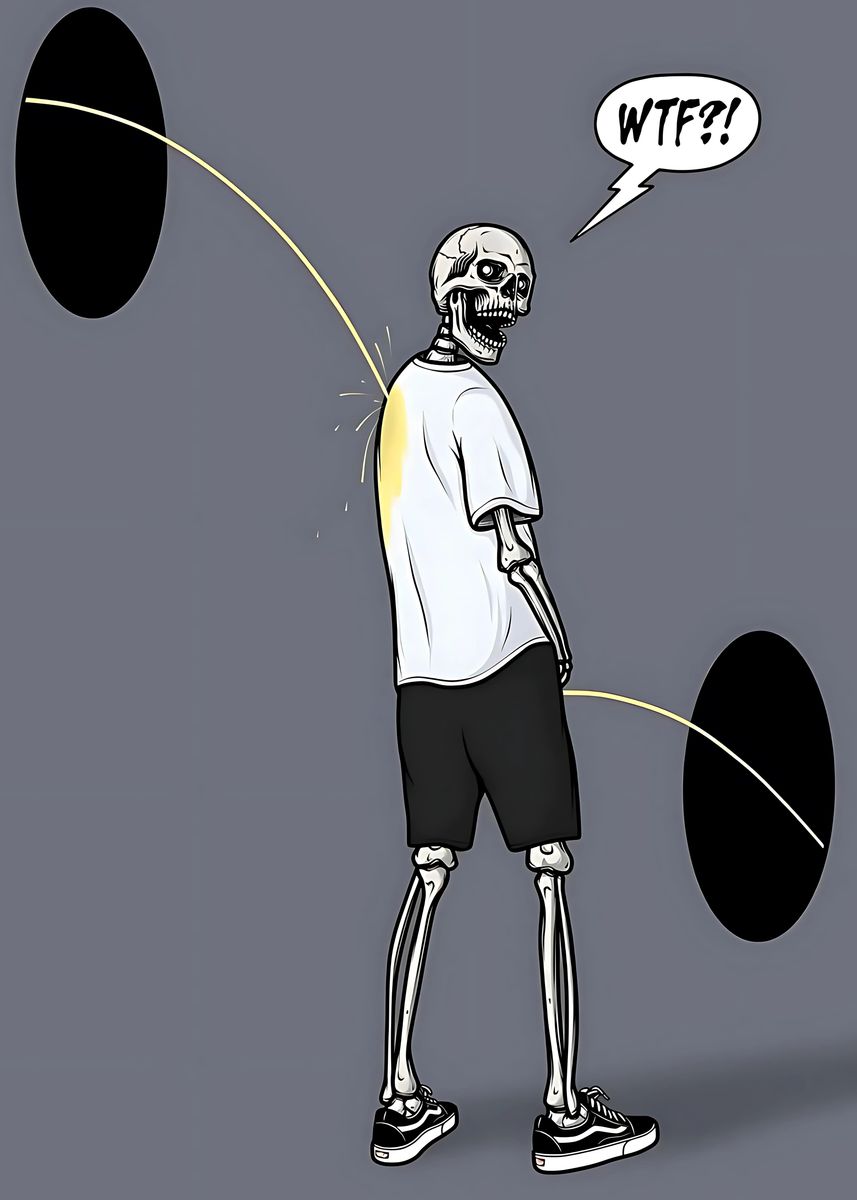 'Skeleton Pissing into Black Hole' Poster, picture, metal print, paint ...