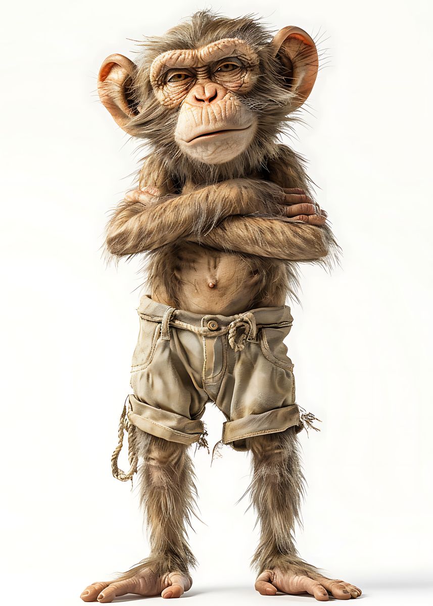 'Chimpanzee in Shorts' Poster, picture, metal print, paint by ManjArt ...