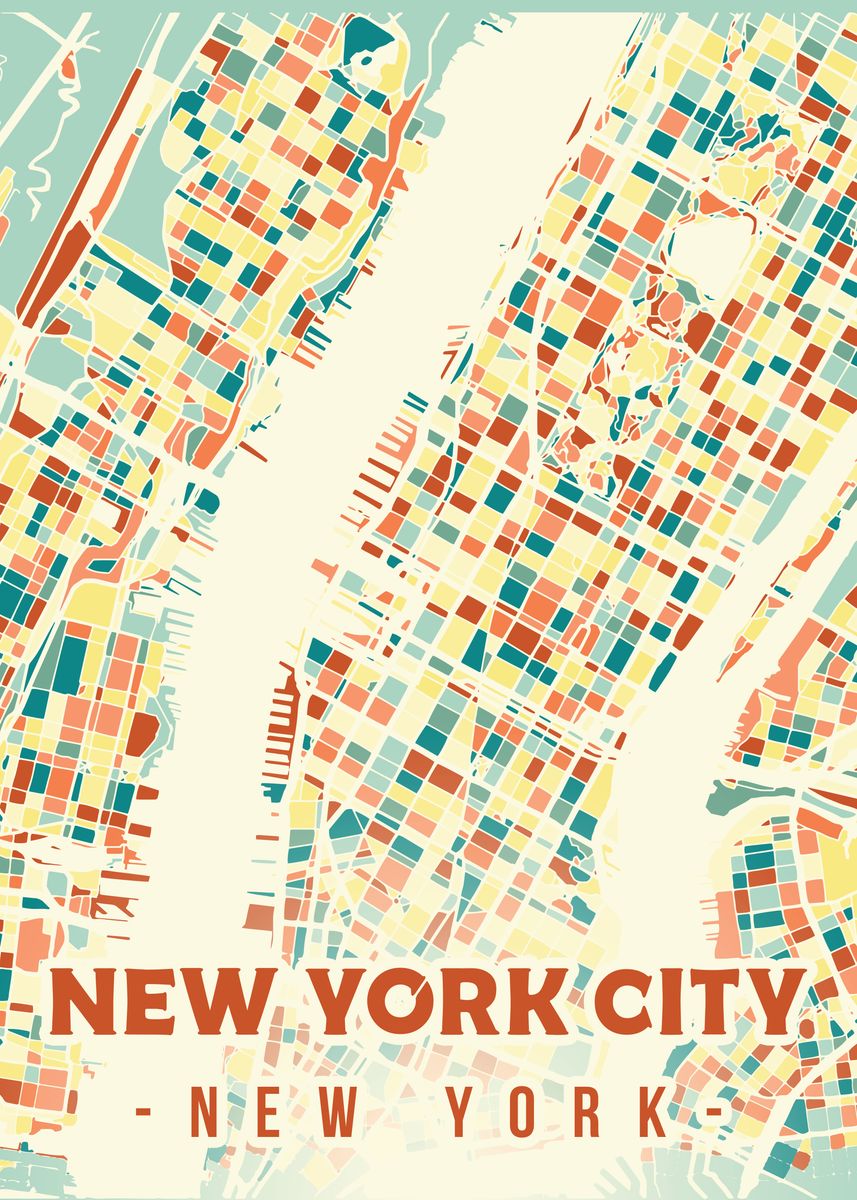'Colorful New York City Map' Poster, picture, metal print, paint by ...