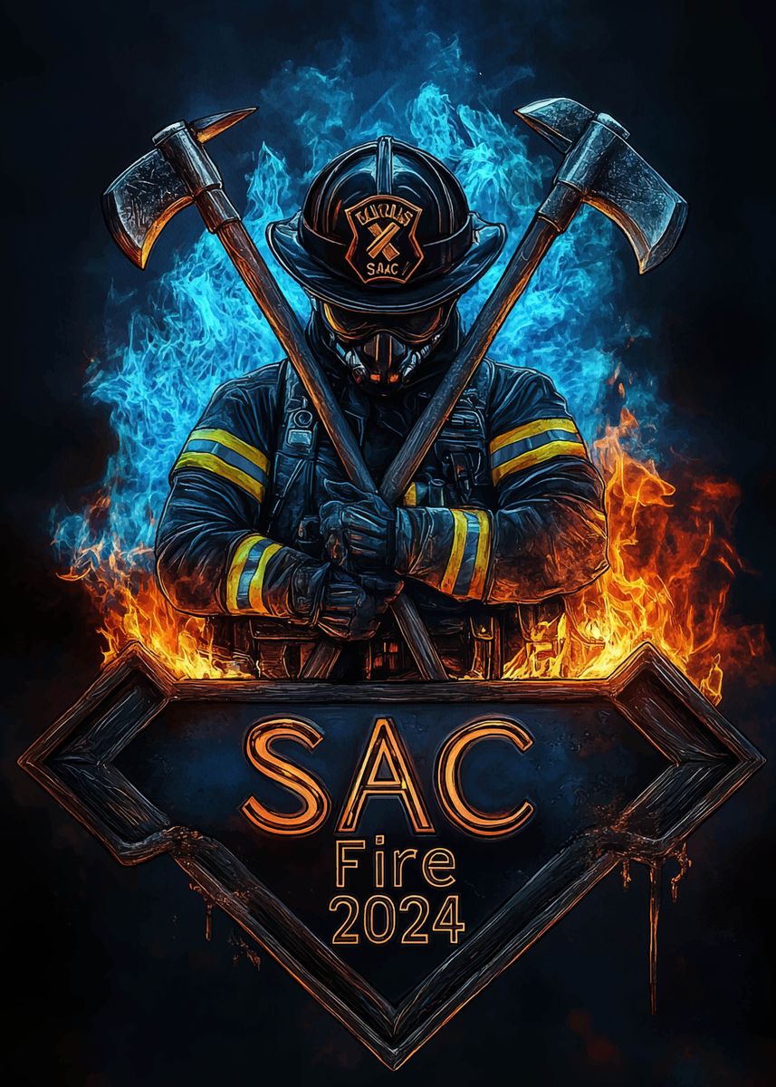 'Firefighter with Axes' Poster, picture, metal print, paint by Zarah ...