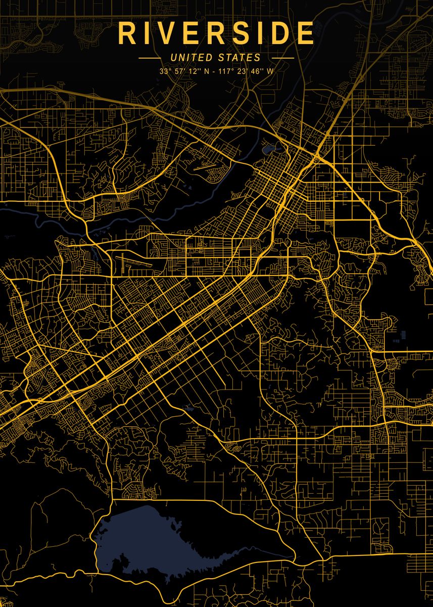'Riverside Golden City Map' Poster, picture, metal print, paint by ...