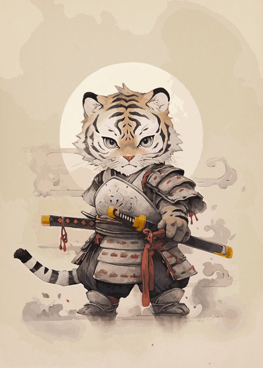 'Tiger Samurai Warrior' Poster, picture, metal print, paint by ...