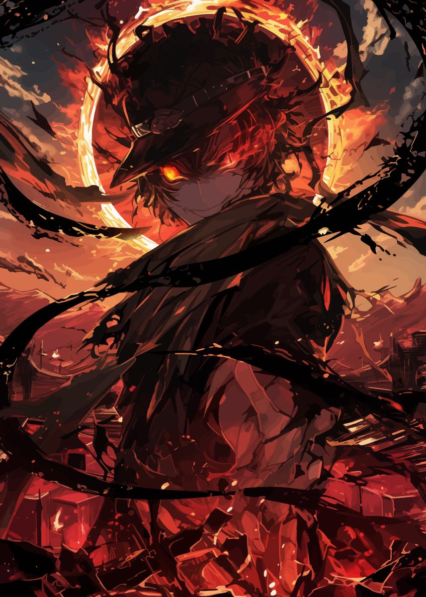 'Anime Character in Flames' Poster, picture, metal print, paint by ...