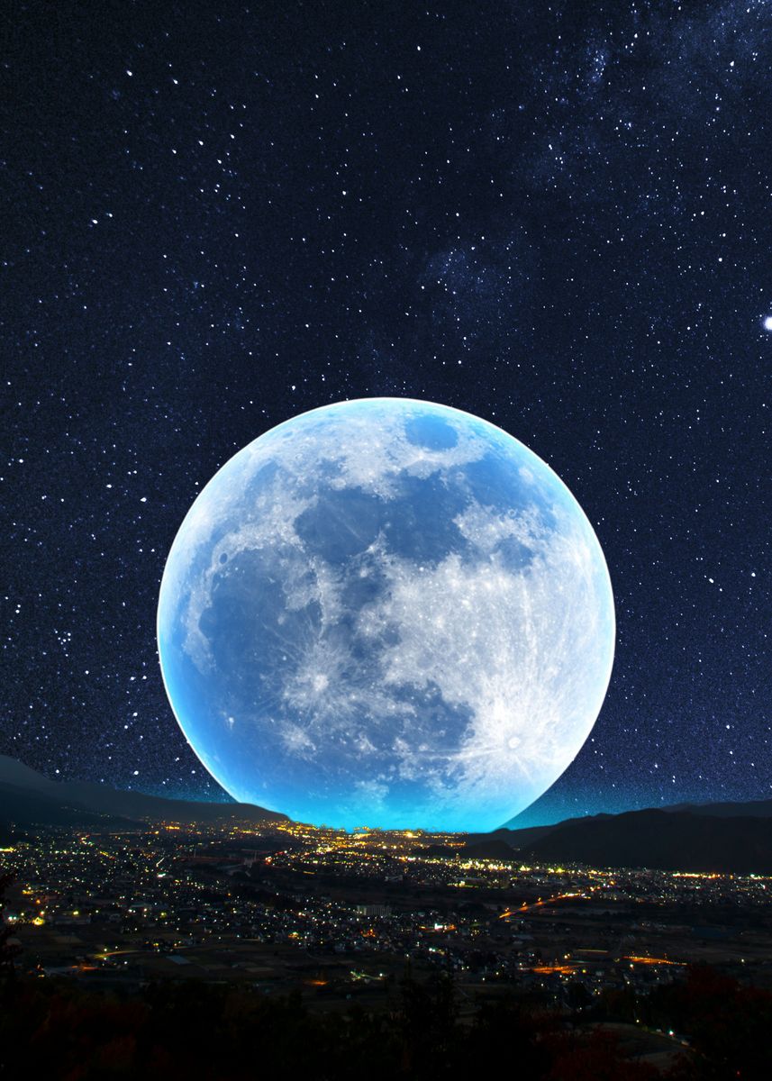 'Giant Moon Over City' Poster, picture, metal print, paint by Humairah ...