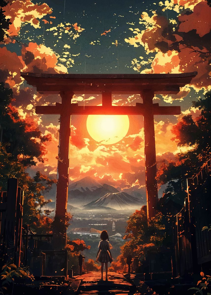 'Japanese Sunset Gate' Poster, picture, metal print, paint by jayde ...