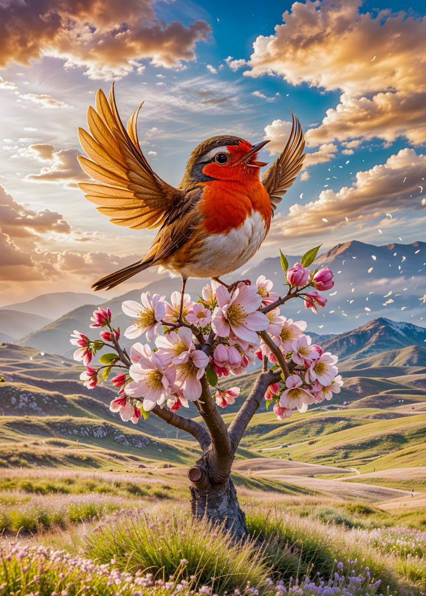 'Robin Singing in Spring' Poster, picture, metal print, paint by ...