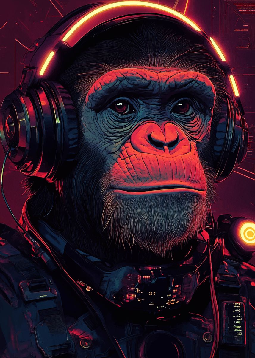 'Cyberpunk Chimp' Poster, picture, metal print, paint by Kamran Mcghee ...
