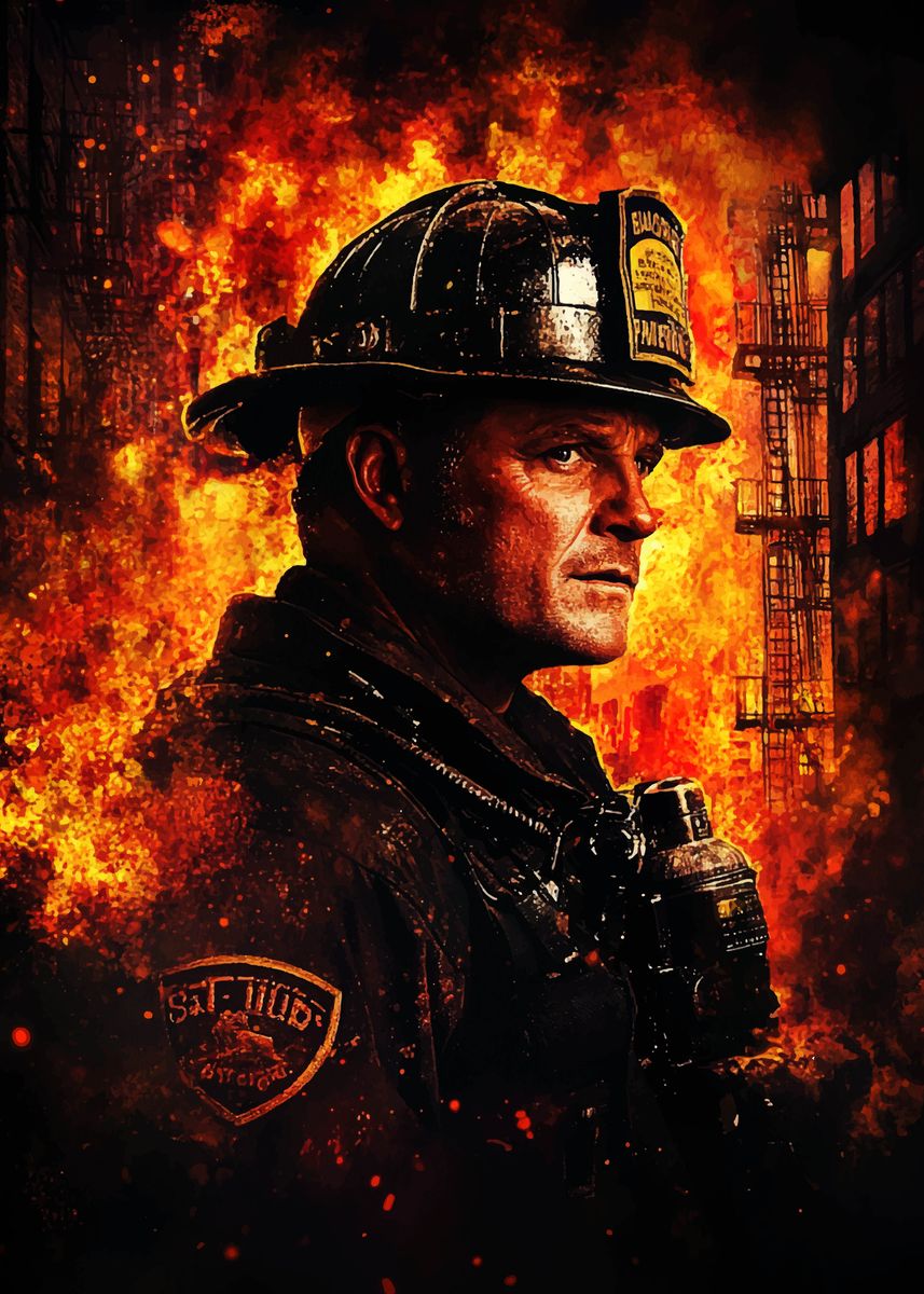'Firefighter in Flames' Poster, picture, metal print, paint by Zarah ...