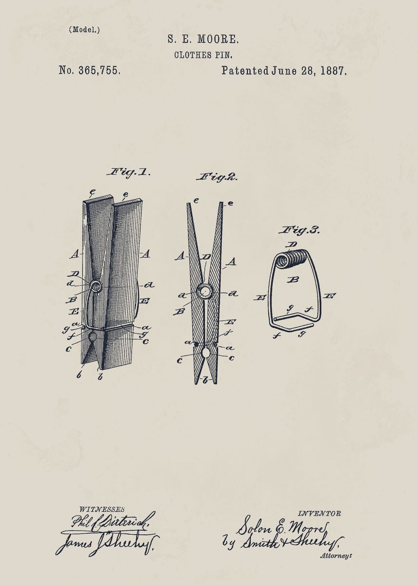 'Clothes Peg Patent' Poster, picture, metal print, paint by ...