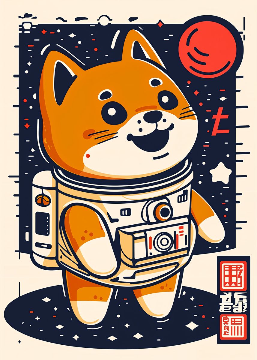 'Space Shiba Inu Astronaut' Poster, picture, metal print, paint by SuperNova | Displate
