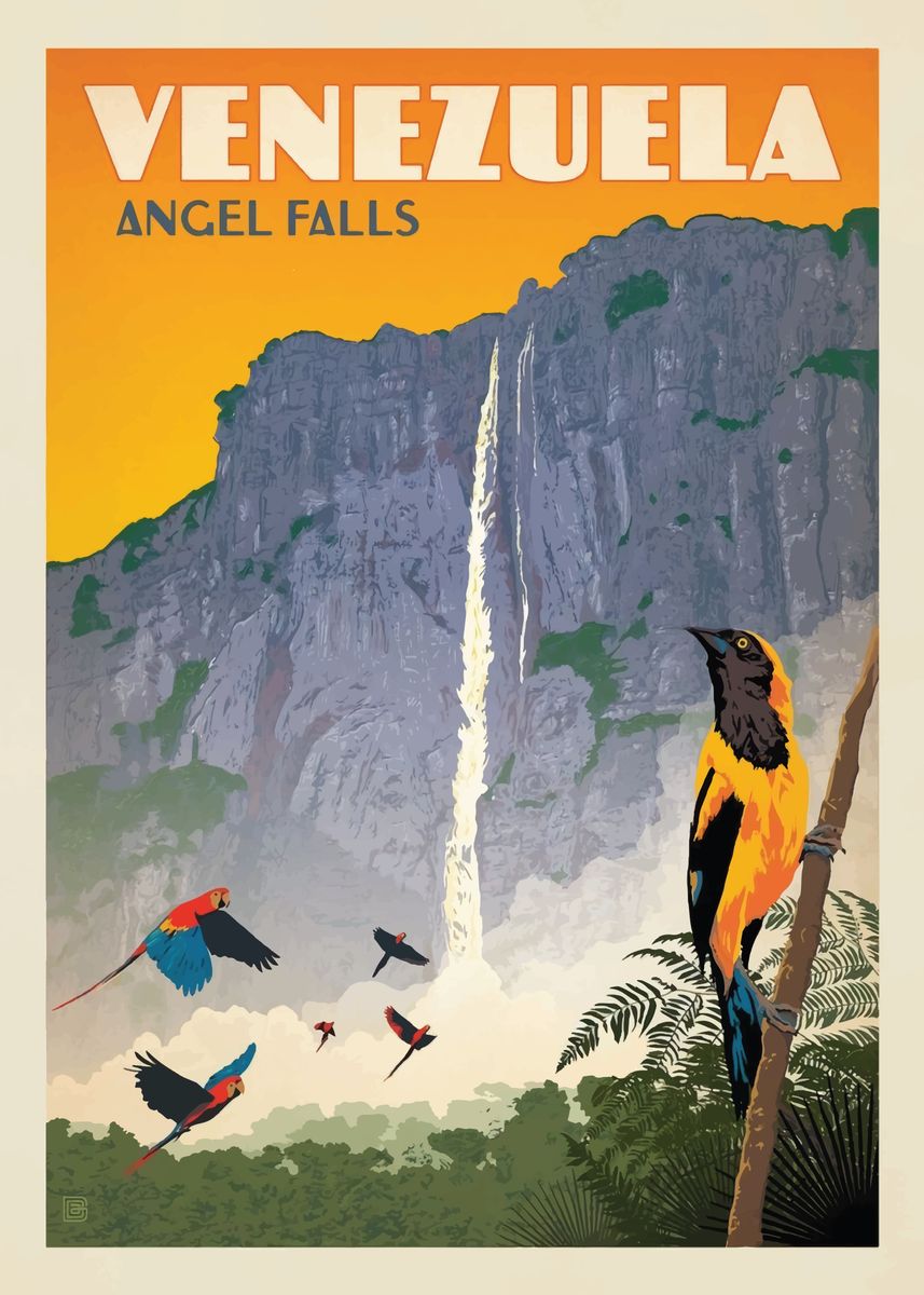 'Venezuela Angel Falls Poster' Poster, picture, metal print, paint by ...